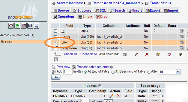 Deleting fields from database tables with phpMyAdmin Deleting fields from database tables with phpMyAdmin